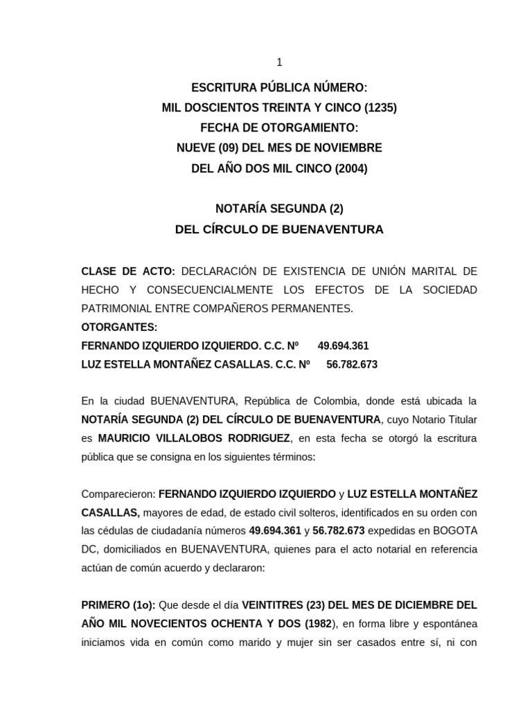 Declaracion Union Marital de Hecho Jhorman Andres Herrera Soto | PDF | Derecho Civil (Common Law)