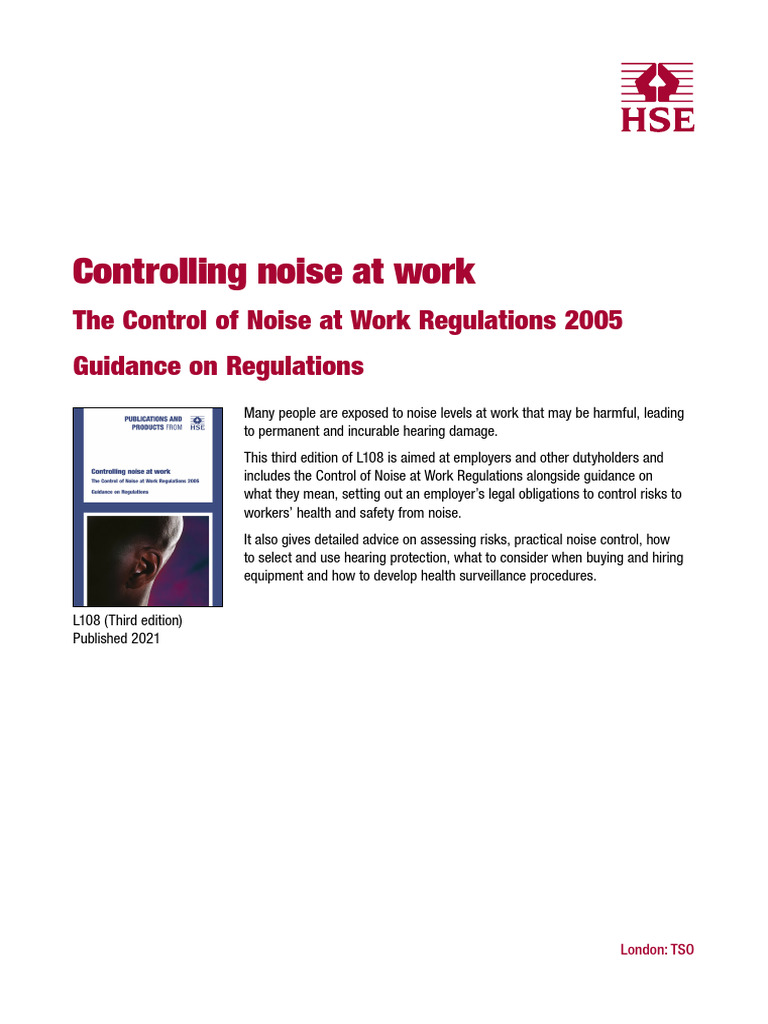 L108the Control of Noise at Work Regulations 2005 | PDF | Hearing Loss | Noise