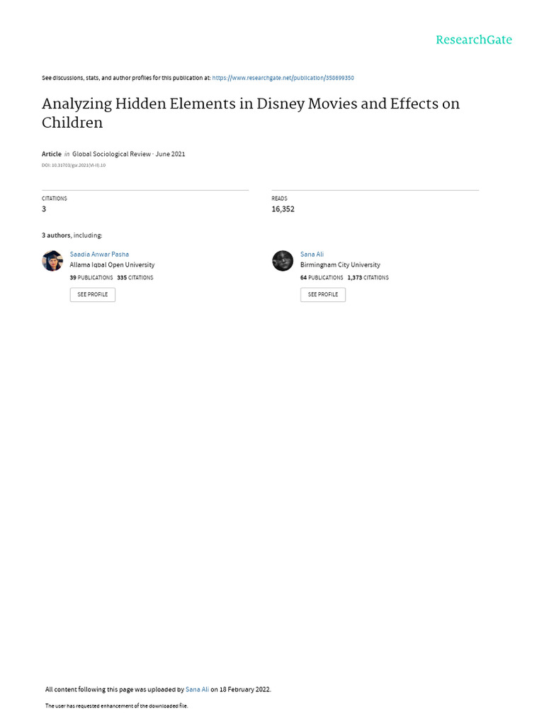Analyzing Hidden Elements in Disney Movies and Effects On Children | PDF