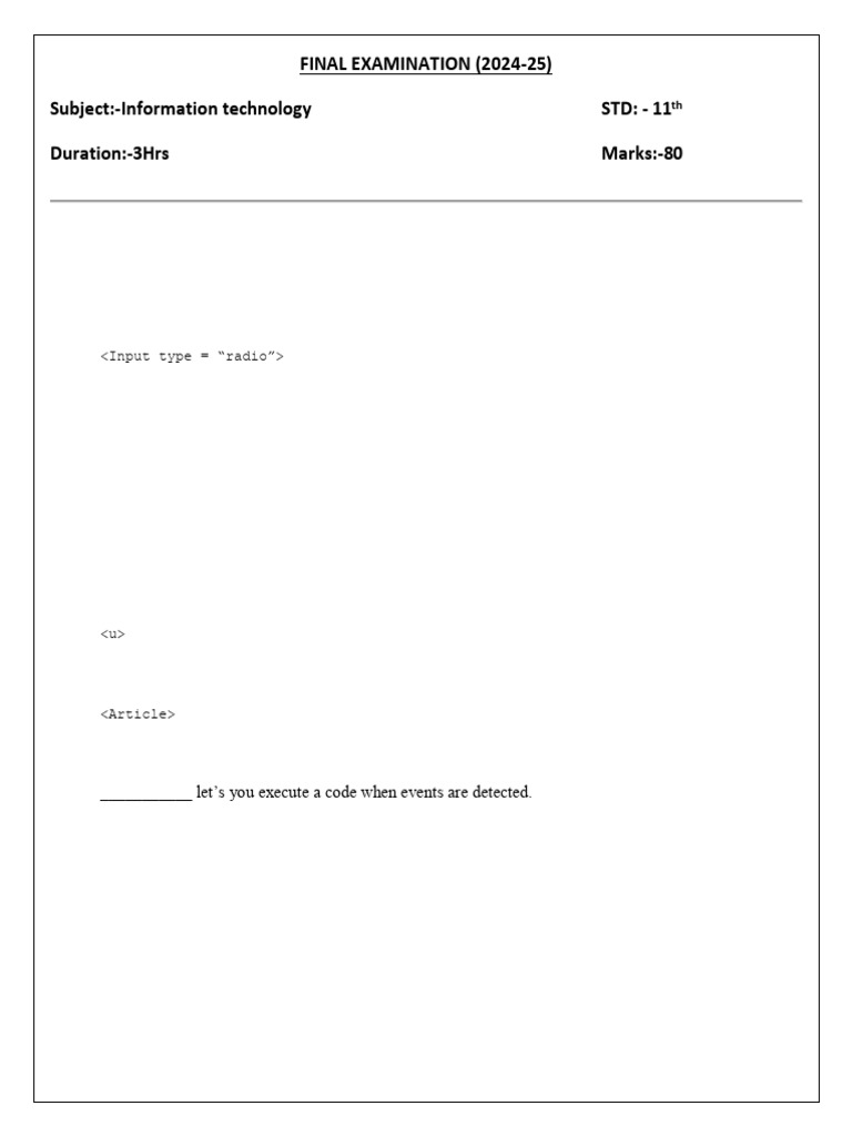 11th IT Final Exam Paper 2024-25 | PDF | World Wide Web | Internet & Web