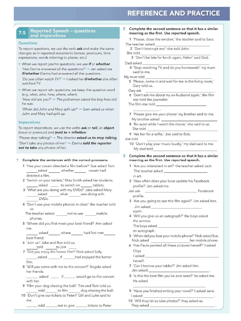 Reported Speech Questions and Imperatives | PDF