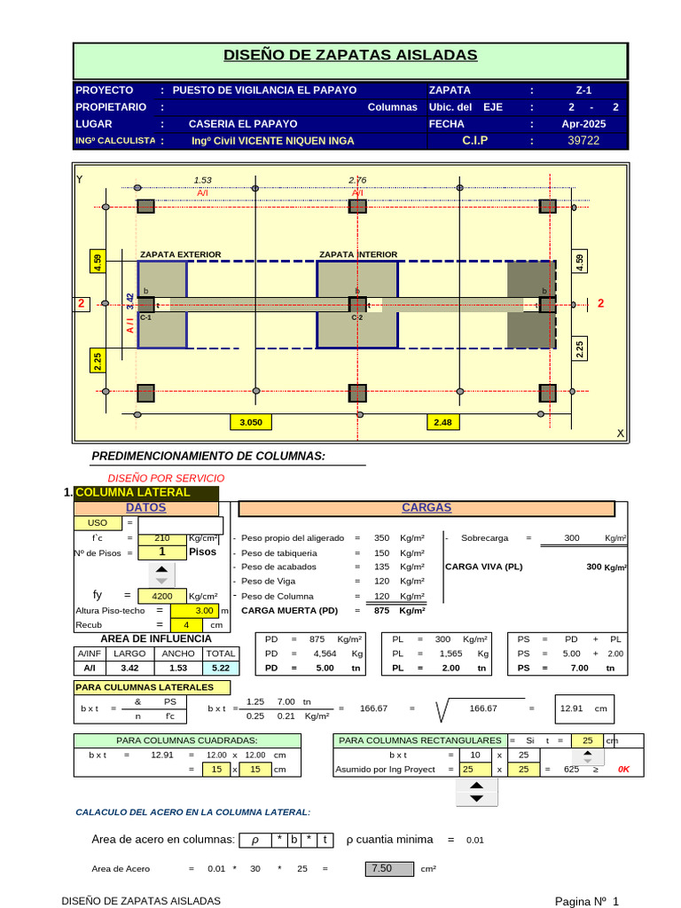 Diseño de Zapatas Aisladas Eje 2-2 | PDF | Ingeniería mecánica | Ingeniería estructural