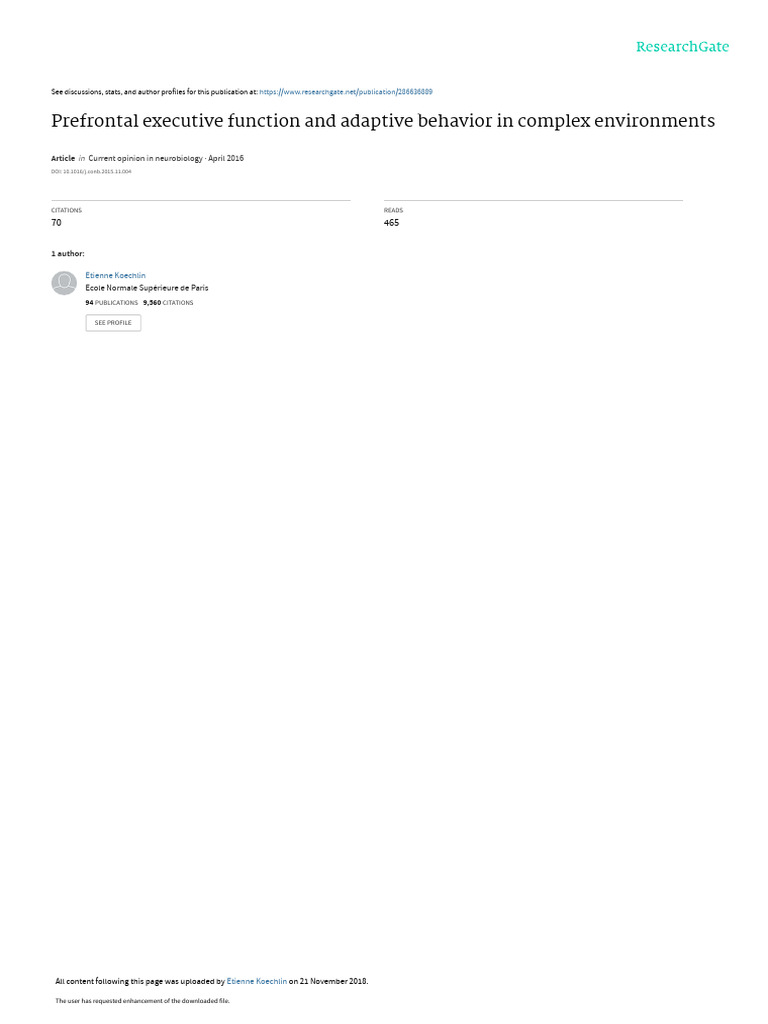 Prefrontal Executive Function and Adaptive Behavio | PDF | Prefrontal Cortex | Executive Functions