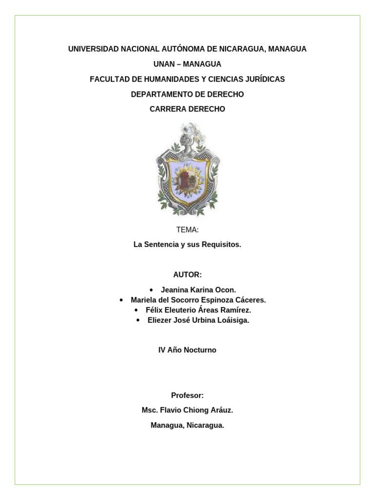 Analisis Juridico de Los Aspectos Procesales Sobre Los Requisitos Internos de La Sentencia Según ...