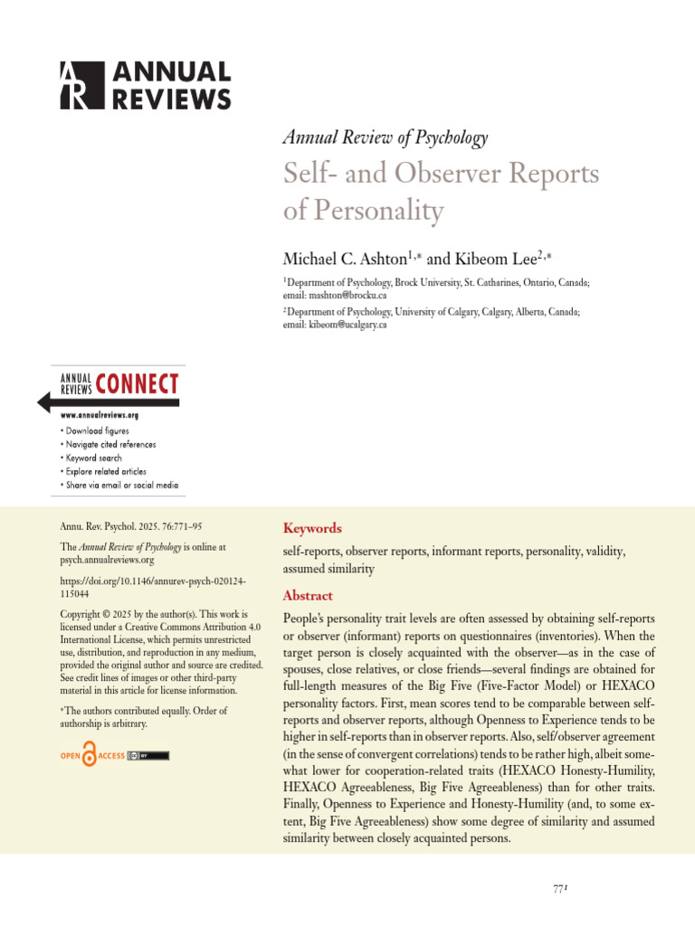 Self- and observer Reports of Personality | PDF | Scientific Theories ...