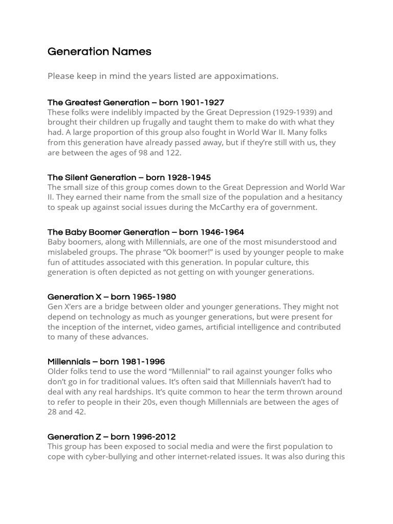 Generation Names | PDF | Millennials | Ageing