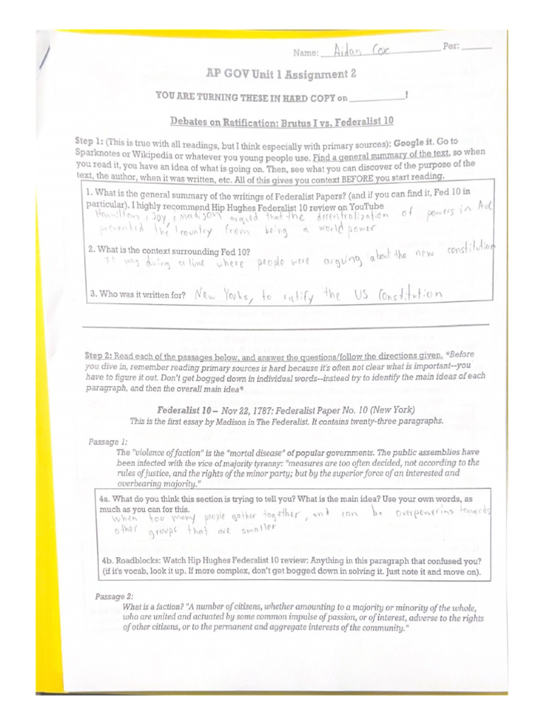 Federalist 10 Assignment | PDF