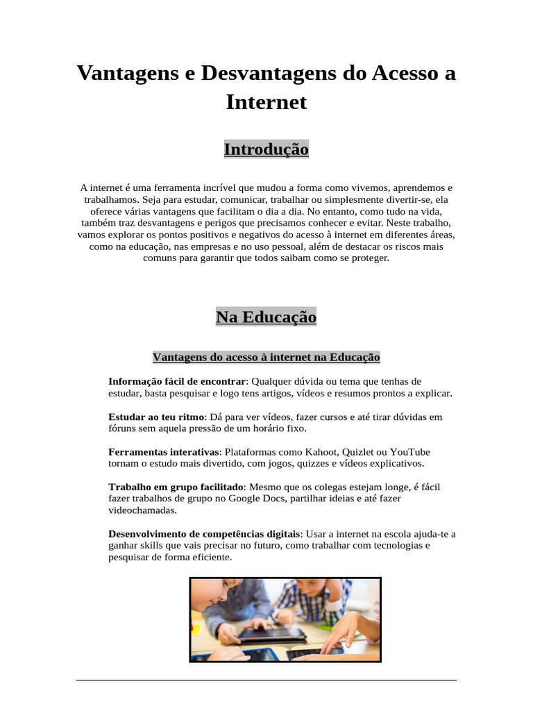 Vantagens e Desvantagens da Internet | PDF | Internet | Inteligência ...