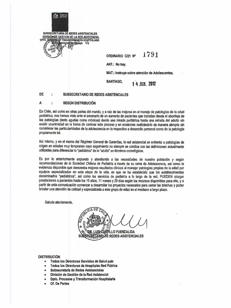 Ord Edad Pediatrica Minsal 2012 | PDF