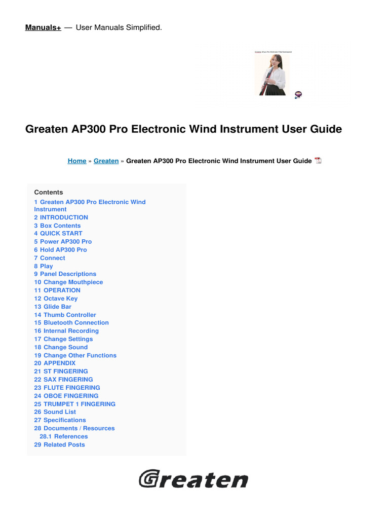Greaten AP300 Pro User Guide | PDF | Saxophone | Musical Instruments