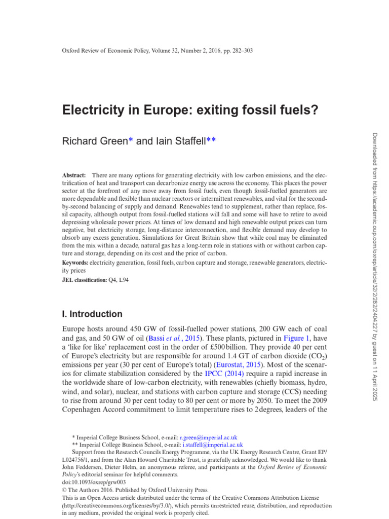 Electricity in Europe - Existing Fossil Fuels | PDF | Climate Change ...