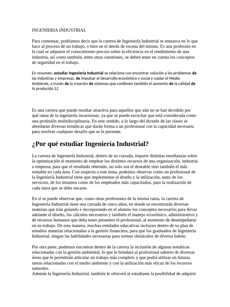 Por Que Estudiar Ingenieria Industrial Pdf Ingeniería Industrial