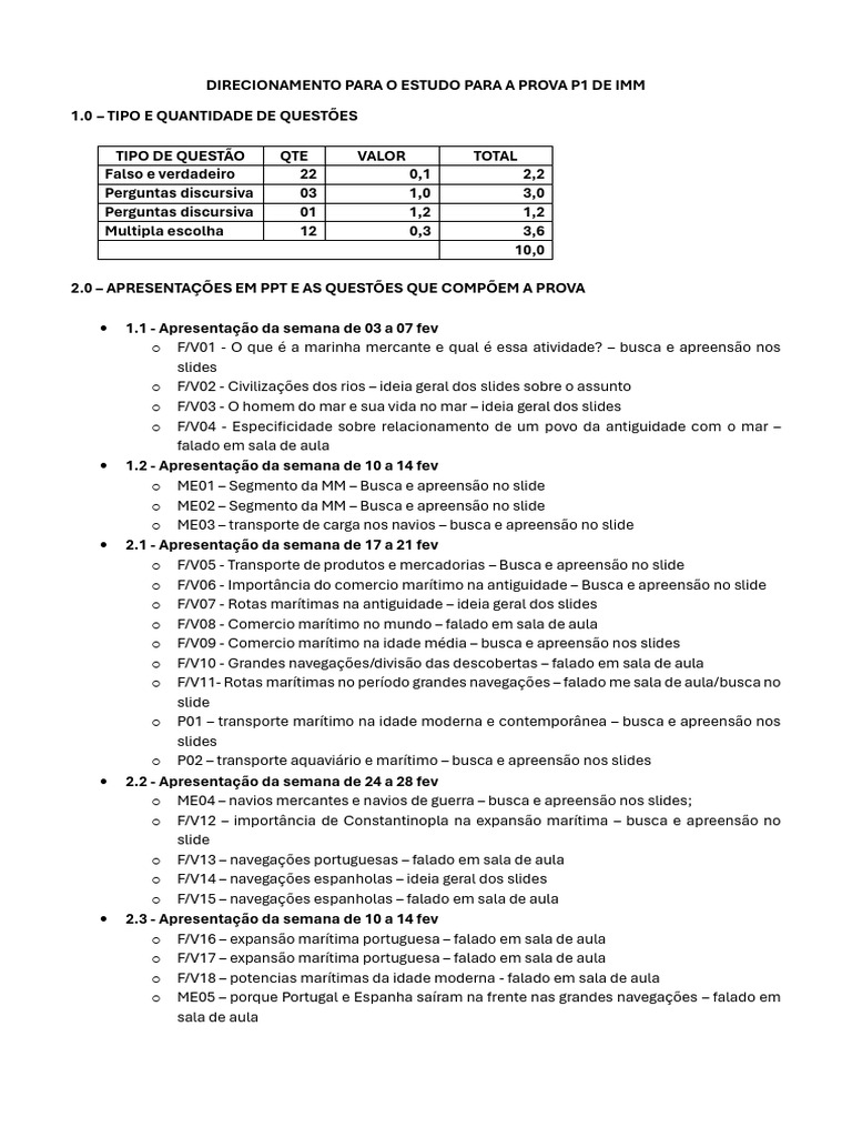 Estudo para Prova P1 de IMM: Questões e PPT | PDF | Era dos ...