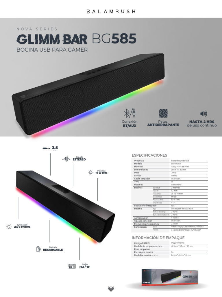 Bocina USB Gamer GLIMM BAR BG585 | PDF | USB | Tecnología de ...