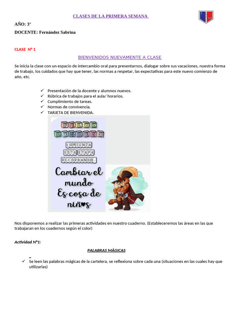 Clases de La Primera Semana Inicio 2025 | PDF | Aprendizaje