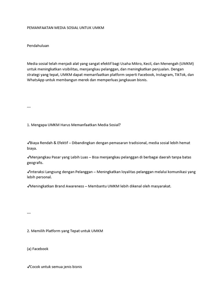 PEMANFAATAN MEDIA SOSIAL UNTUK UMKM | PDF