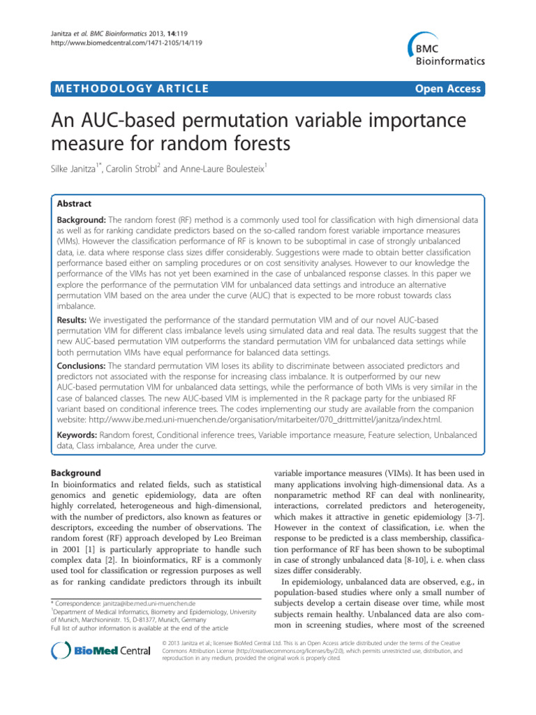 An AUC-based Permutation Variable Importance Measure For Random Forests Janitza, University of ...
