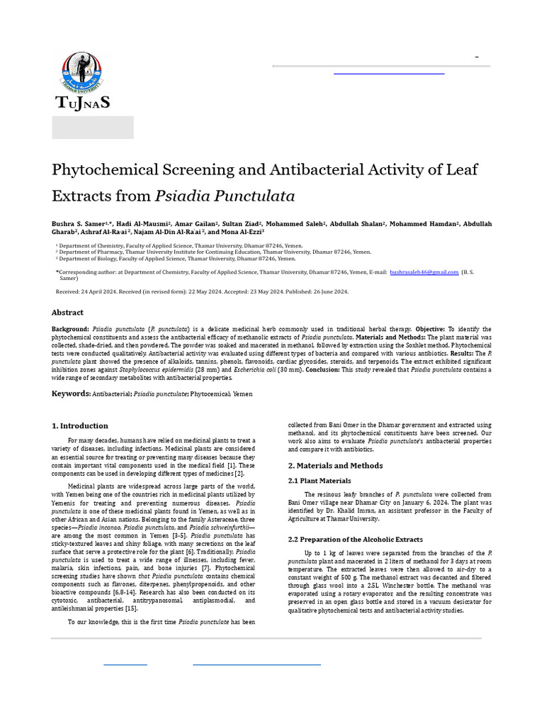 Antibacterial Properties of Psiadia Punctulata | PDF | Escherichia Coli ...