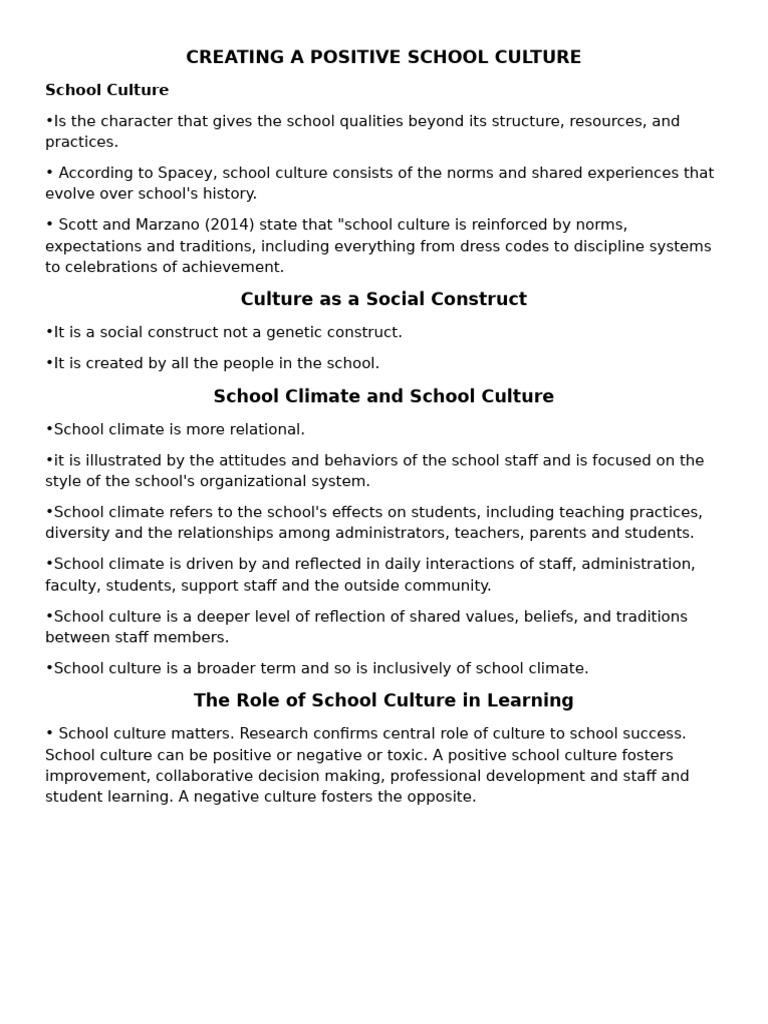 Chapter 10 Creating A Positive School Culture | PDF | Teachers | Learning