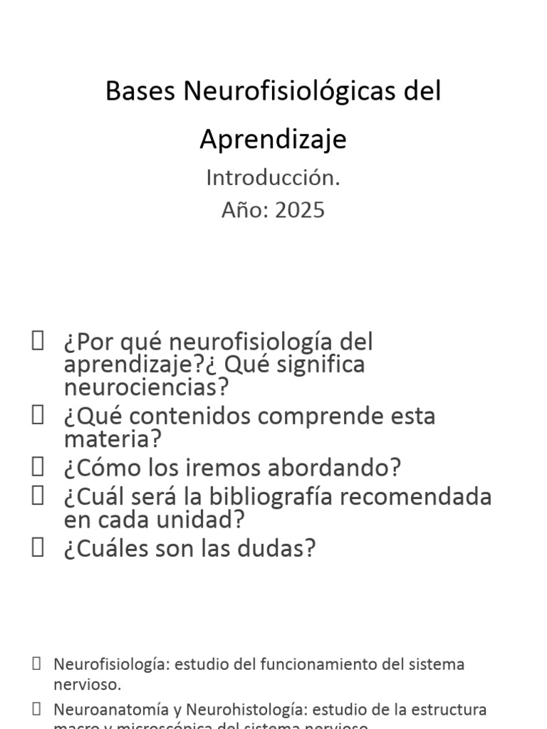 1.introducci-N Bases Neurofisiol-Gicas Del Aprendizaje | PDF | Aprendizaje | Cerebro