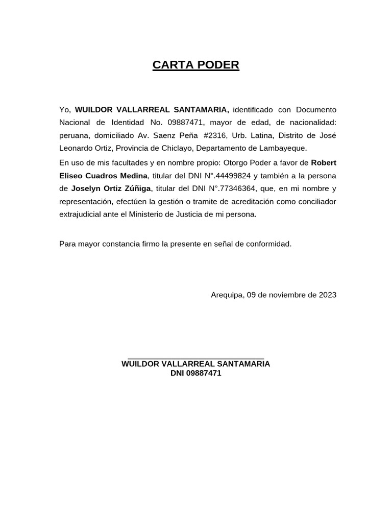 Modelo de Carta Poder Judicial | PDF