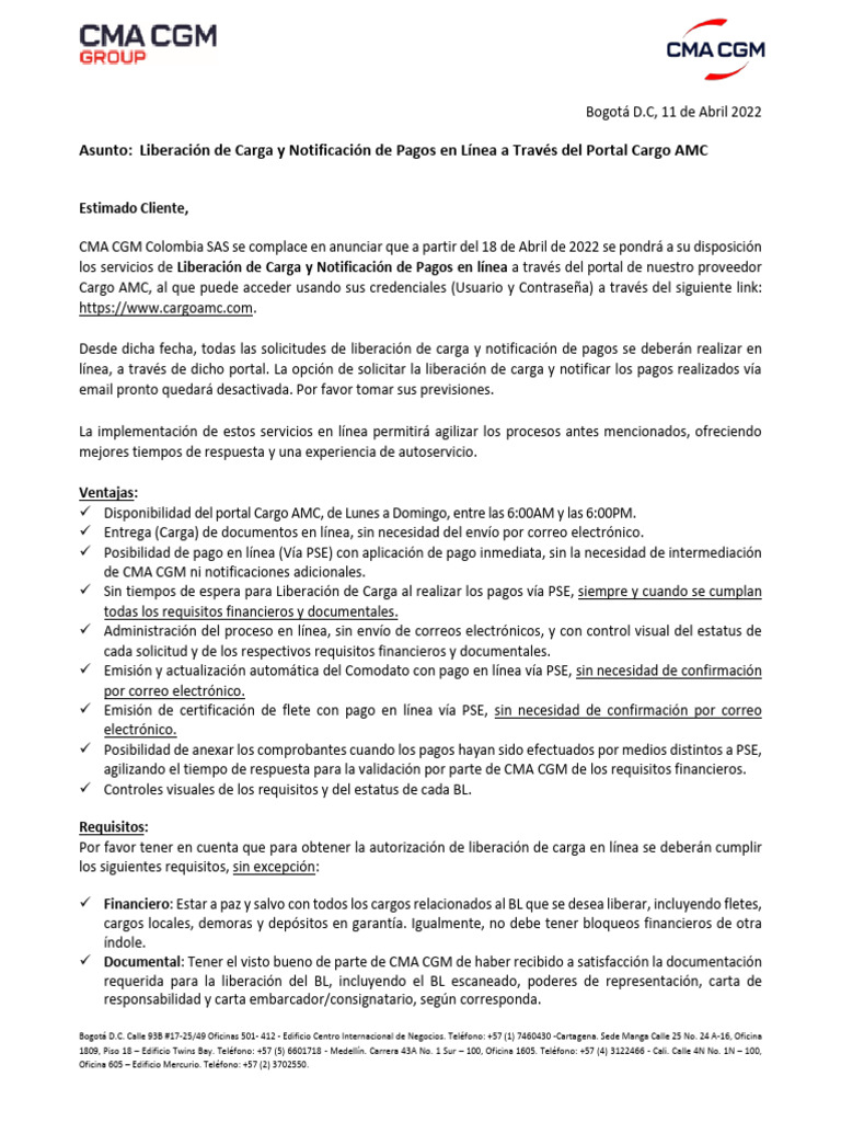 Procedimiento Liberacion Agp Cma CGM | PDF