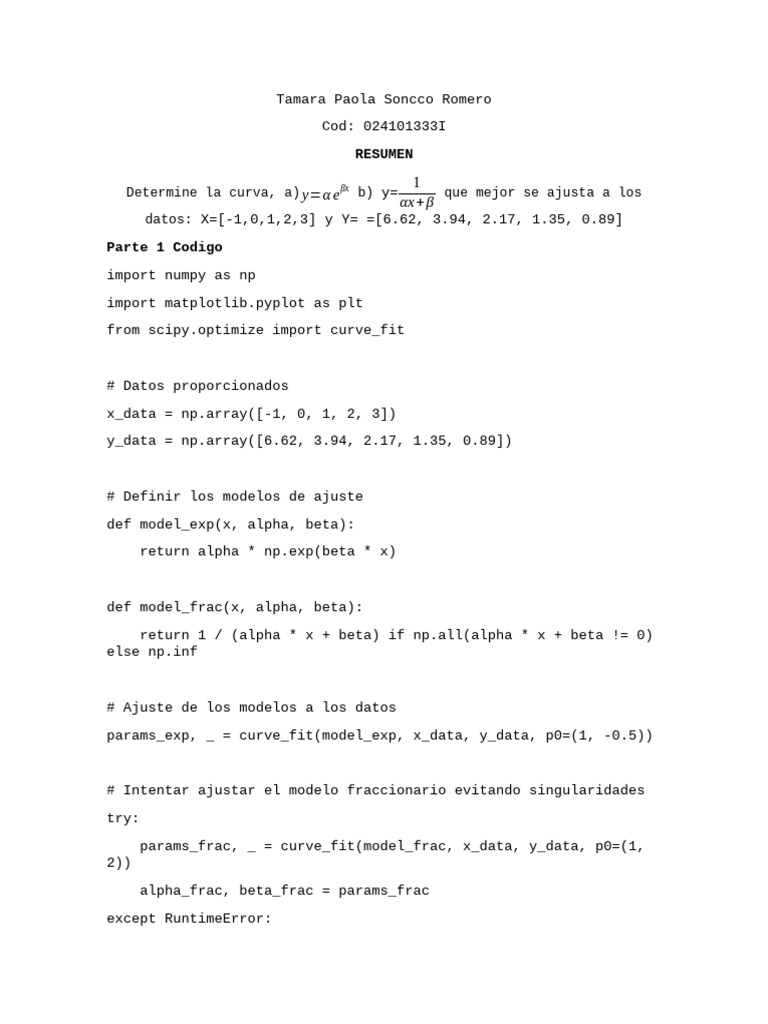 Ajuste de Curvas Exponencial y Fraccionario | PDF | Funcion exponencial ...