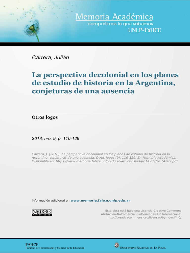 La Perspectiva Decolonial en Los Planes de Estudio de Historia en La ...