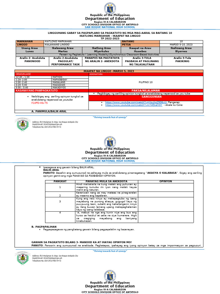 Q3 - Week 4 - Aralin 3 - Aralin 3 - Tula - March 5-10, 2023 | PDF