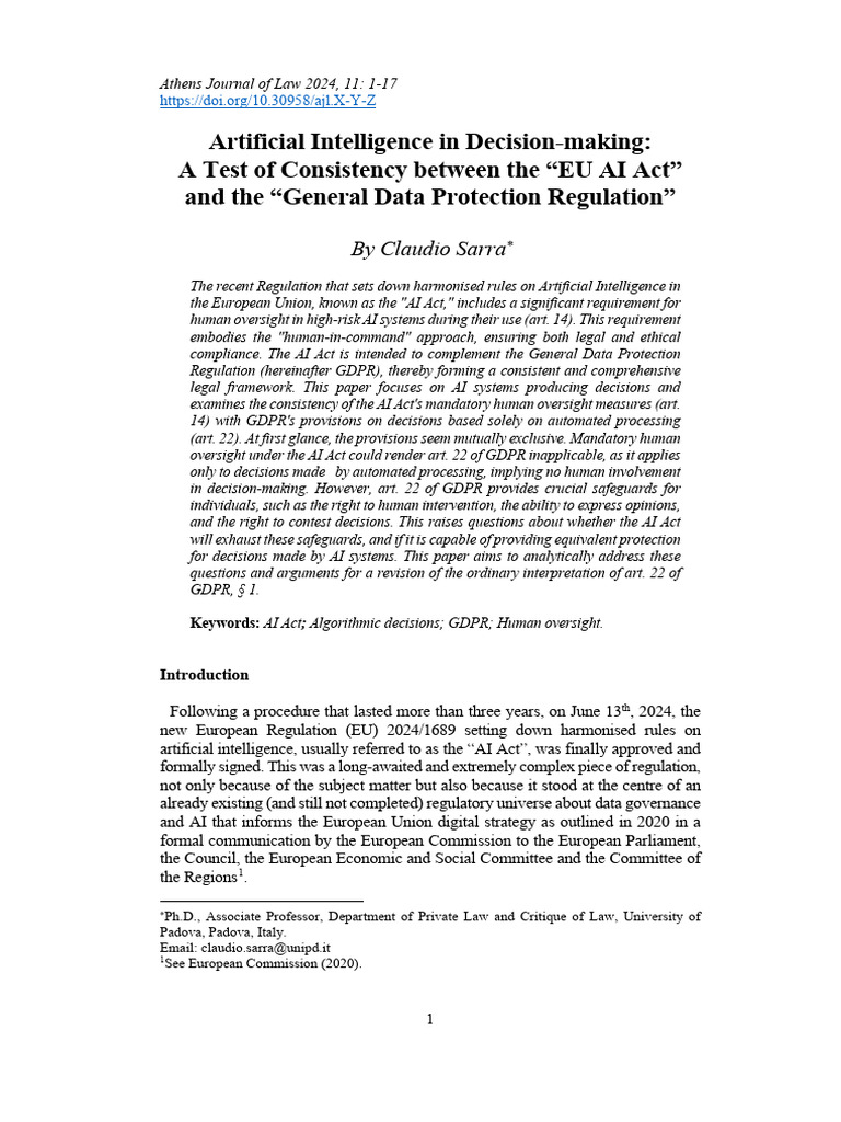 AI in Decision Making and The Consistency AI Act Vs GDPR 1742901409 ...