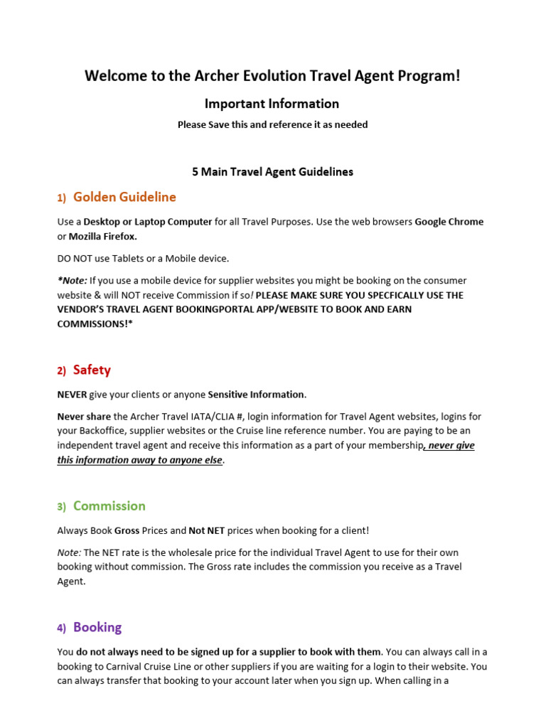 Archer Travel Agent Program Guidelines | PDF | Computing | Cyberspace
