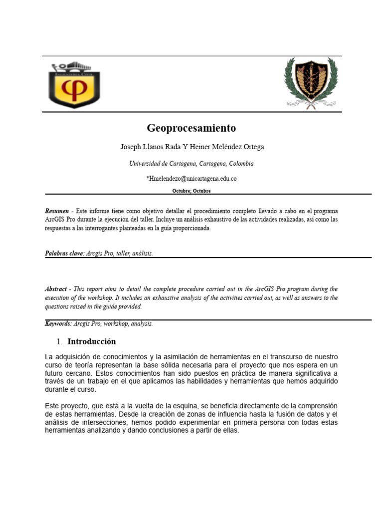 Geoprocesamiento: Joseph Llanos Rada Y Heiner Meléndez Ortega | PDF ...