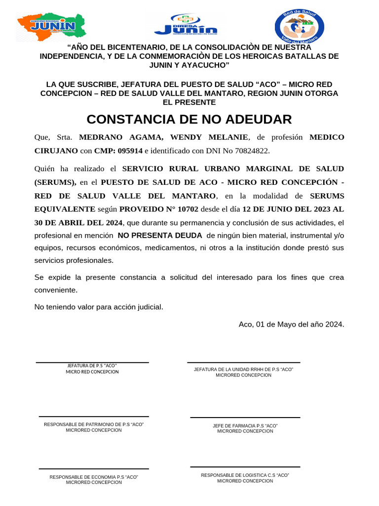 Constancia de No Adeudar Serums | PDF