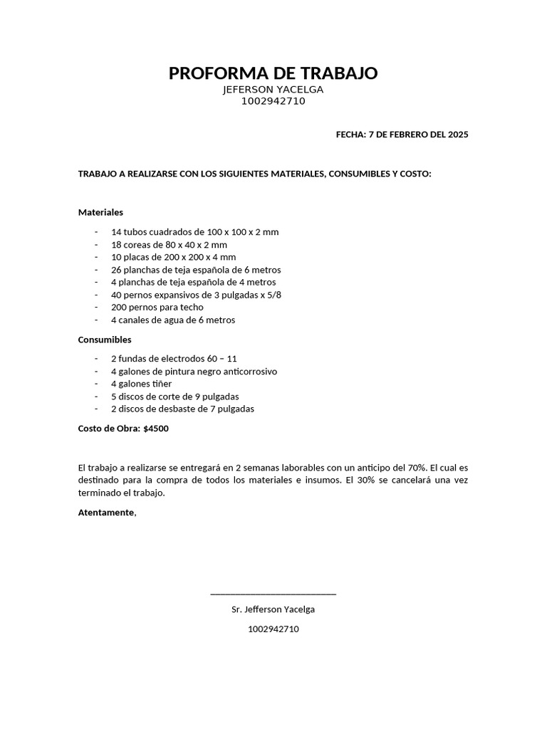 Proforma de Trabajo | PDF
