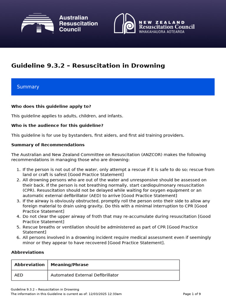Guideline 9 3 2 Resuscitation in Drowning 275 | PDF | Cardiopulmonary ...