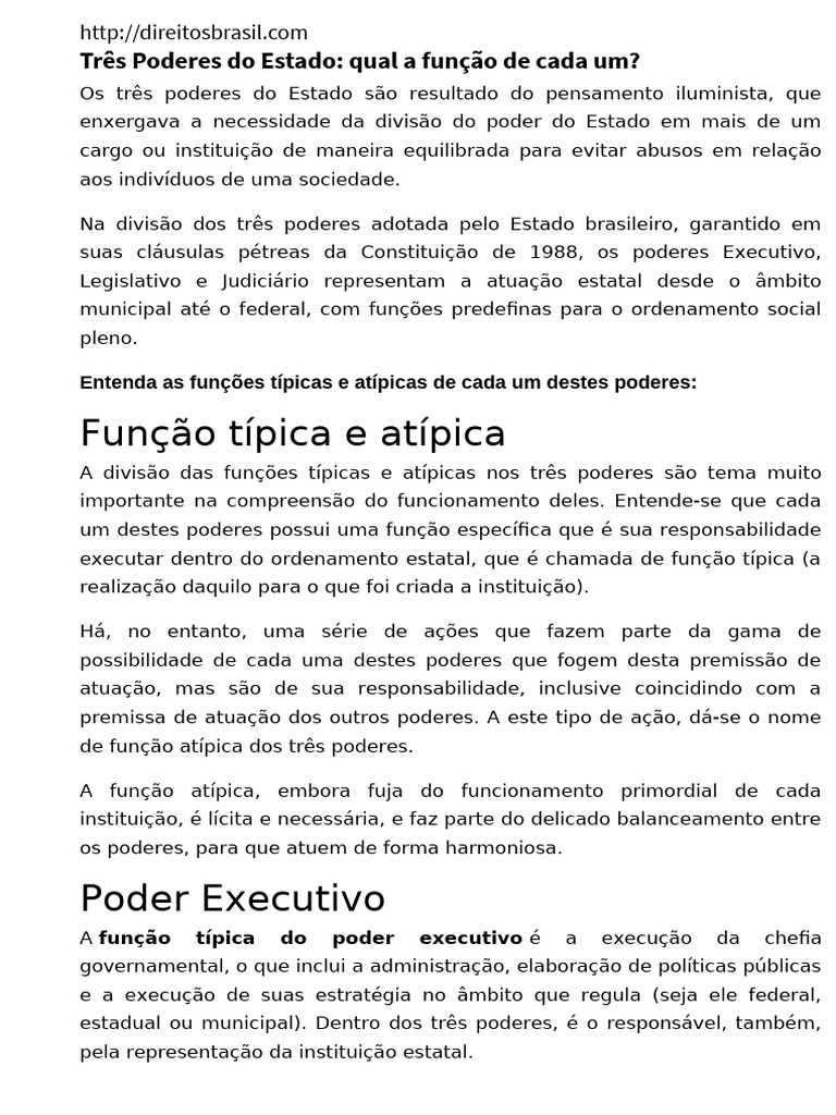 Funções dos Três Poderes do Estado | PDF | Separação de Poderes ...