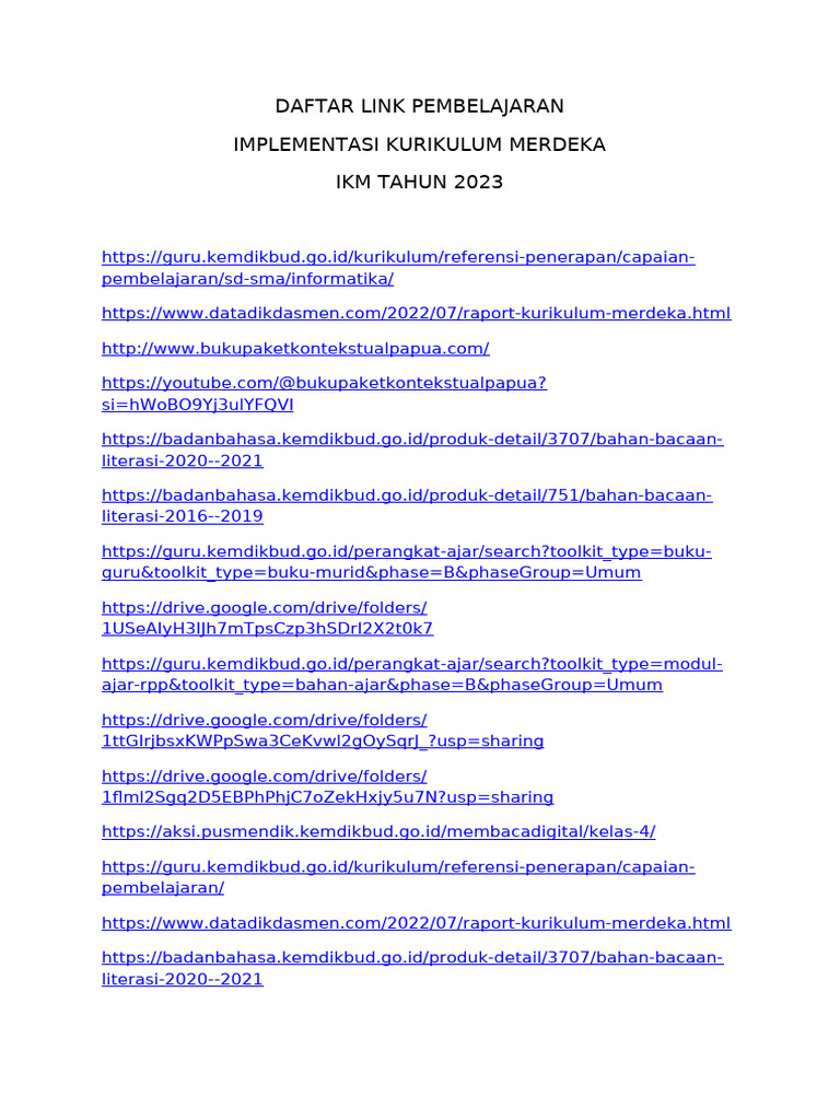 DAFTAR LINK PEMBELAJARAN IKM 2023 | PDF