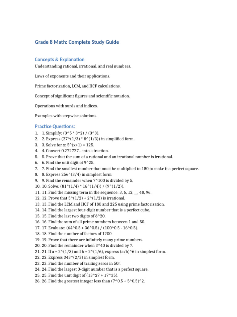 Grade 8 Math Complete Study Guide | PDF | Area | Line (Geometry)