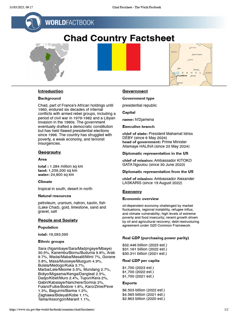 Chad Factsheet - The World Factbook | PDF | Chad | Economies