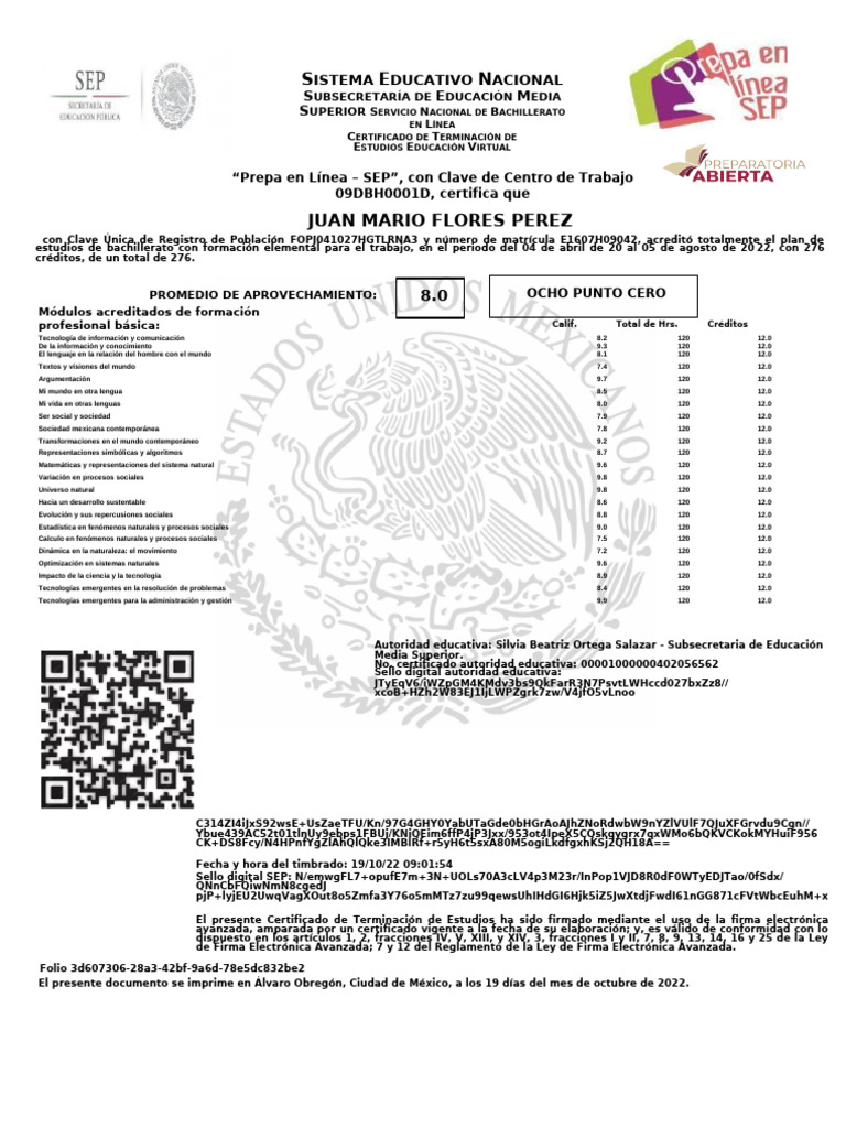 Certificado Prepa en Linea EDITABLE | PDF | Plan de estudios