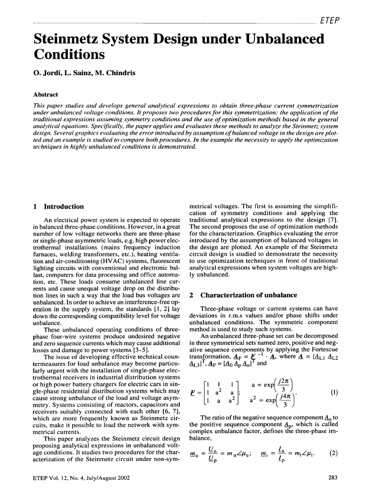 Steinmetz System Design Under Unbalanced Conditions | PDF | Mathematical Optimization | Power ...
