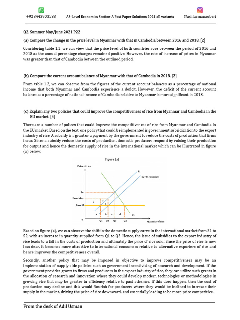 AS-Level Economics Past Paper Solutions | PDF | Demand | Exports