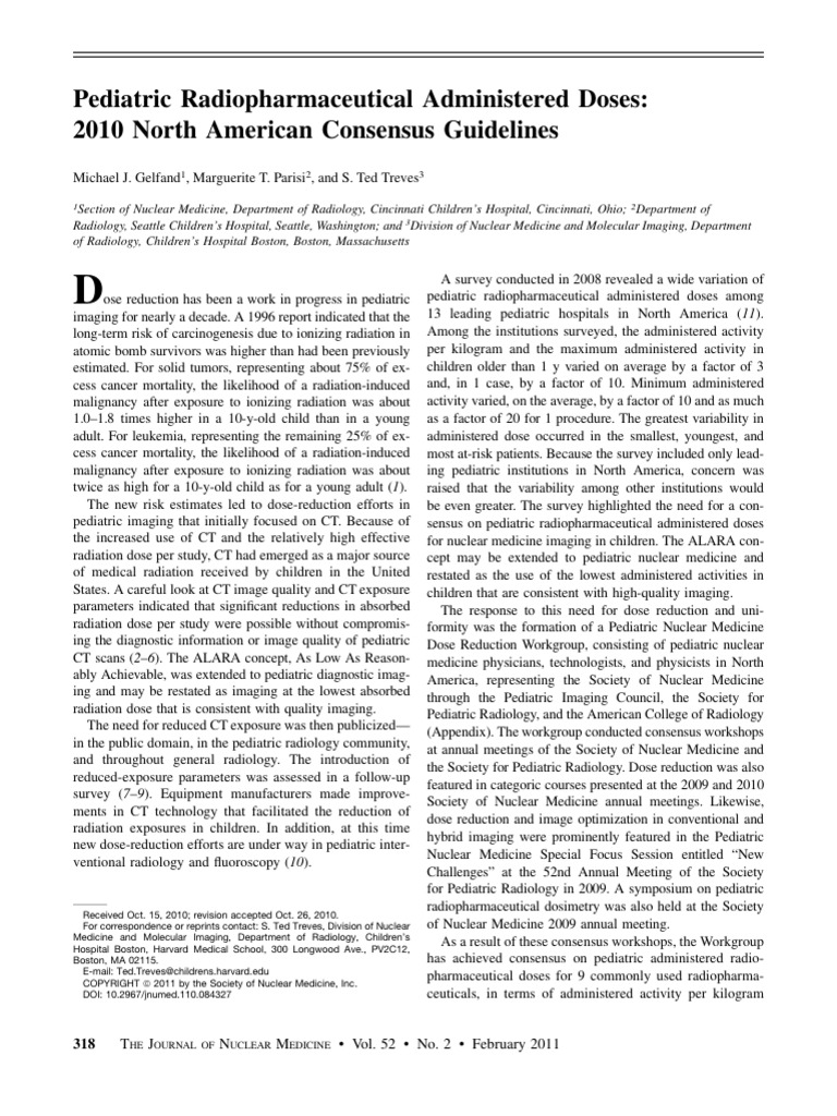 Pediatric Dose Guidelines JNM 2011 52 318 1382732155632 11 | PDF | Nuclear Medicine | Ct Scan