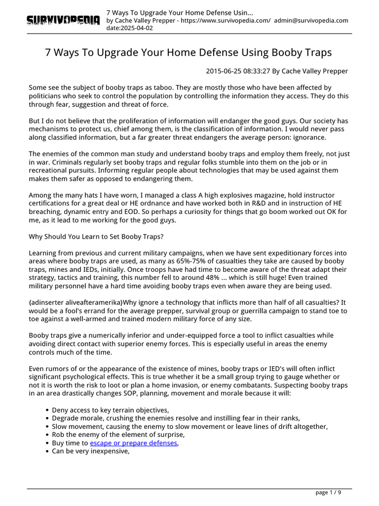 How To Build Booby Traps | PDF | Fuze | Ammunition