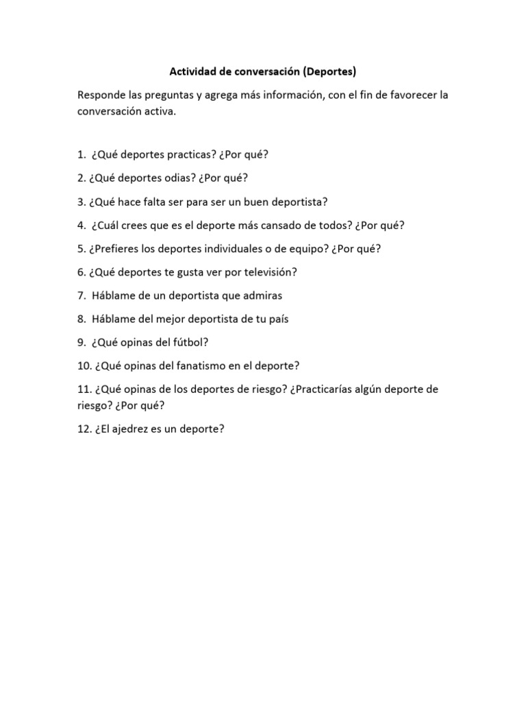 Actividad de Conversación (Deportes) | PDF