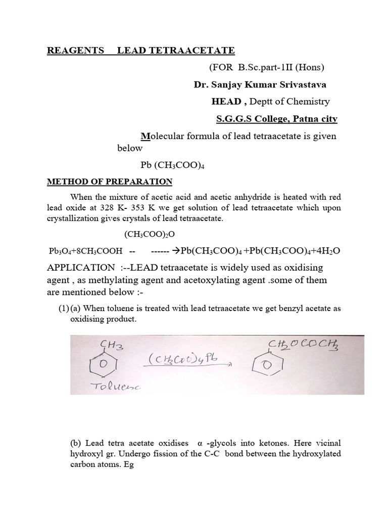 Lead Tetraacetate: Formula and Uses | PDF