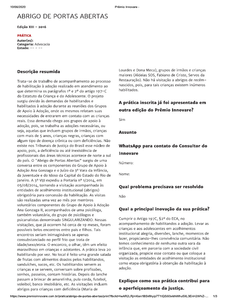 Abrigo de Portas Abertas | PDF