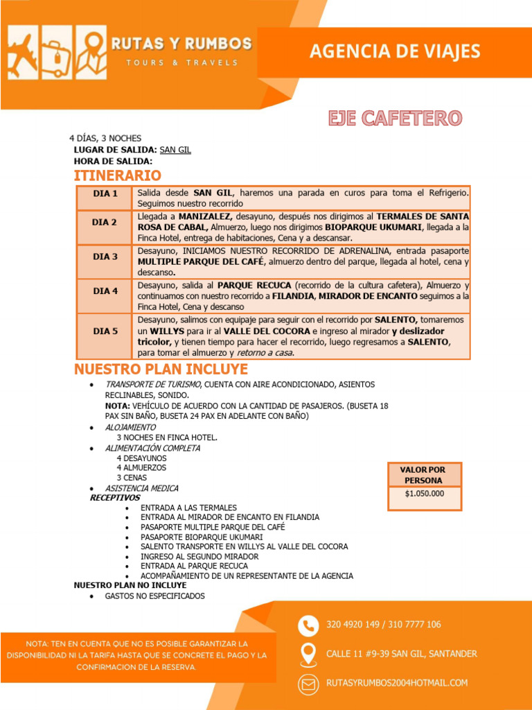 Eje Cafetero Plan 4 Dias | PDF