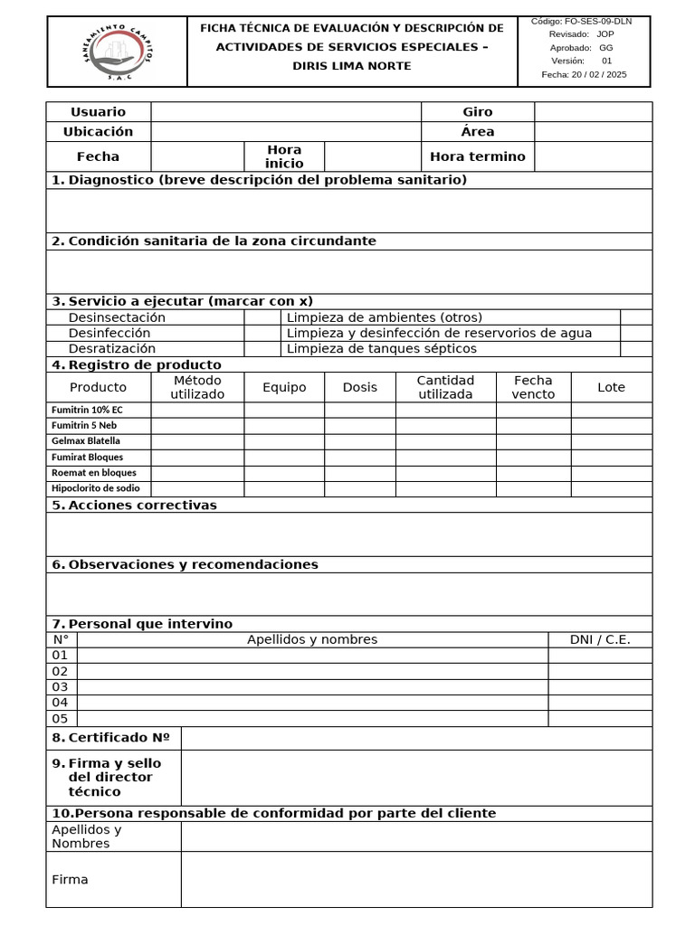 FO-SES-09-DLN Ficha Tecnica de Evaluacion y Descripcion SES - DLN-1 1 | PDF