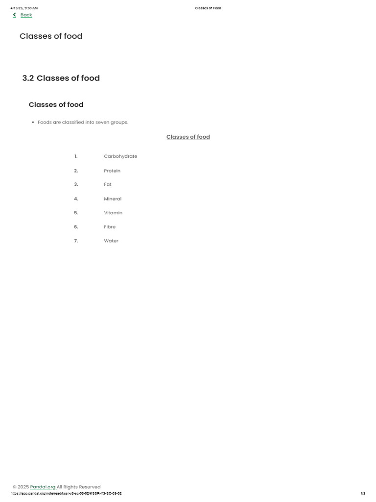 Classes of Food | PDF